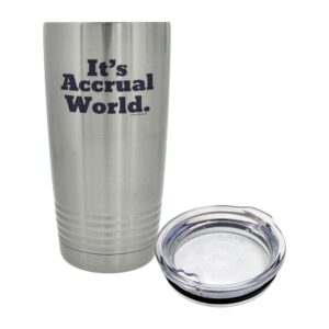 ThisWear Tax Accountant Gifts It's Accrual World 20oz. Stainless Steel Insulated Travel Mug With Lid Silver