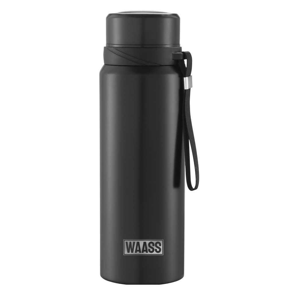 WAASS Insulated Water Bottle - Hot and Cold Travel Flask with leakproof Lid - Perfect for Hot Coffee & Tea (Black)