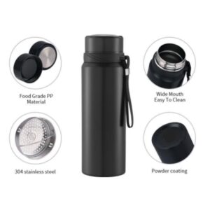 WAASS Insulated Water Bottle - Hot and Cold Travel Flask with leakproof Lid - Perfect for Hot Coffee & Tea (Black)