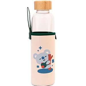 Grupo Erik BT21 Official Merchandise Koya Glass Water Bottle - 500ml / 17oz - Glass Bottle - Hot&Cold Water Bottle - Water Bottle 500ml - BT21 Merchandise - BT21 Koya - Kawaii Water Bottle