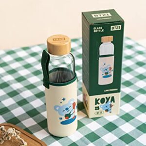 Grupo Erik BT21 Official Merchandise Koya Glass Water Bottle - 500ml / 17oz - Glass Bottle - Hot&Cold Water Bottle - Water Bottle 500ml - BT21 Merchandise - BT21 Koya - Kawaii Water Bottle