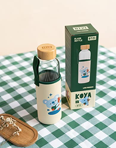 Grupo Erik BT21 Official Merchandise Koya Glass Water Bottle - 500ml / 17oz - Glass Bottle - Hot&Cold Water Bottle - Water Bottle 500ml - BT21 Merchandise - BT21 Koya - Kawaii Water Bottle