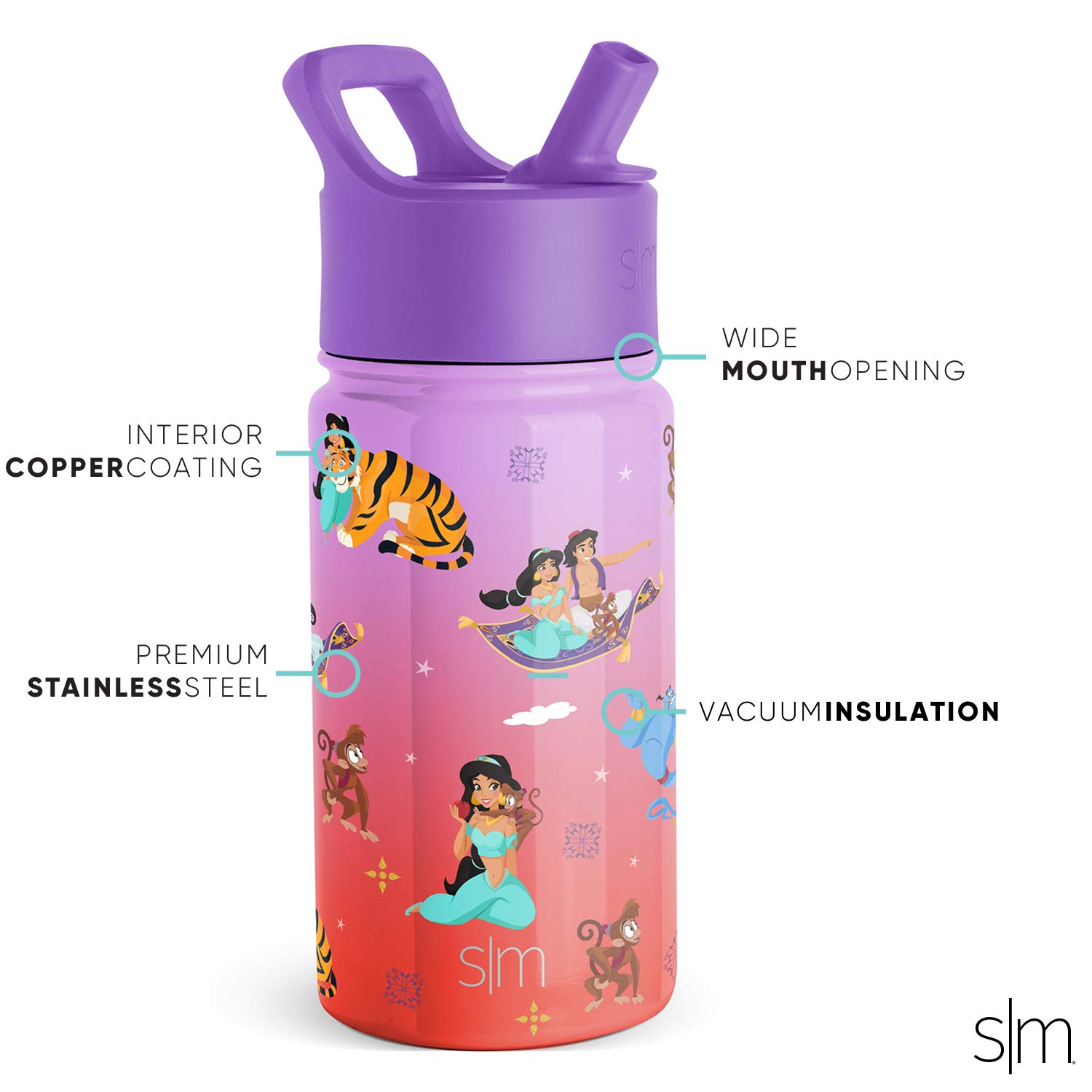 Simple Modern 10oz Disney Summit Kids Water Bottle Thermos with Straw Lid - Dishwasher Safe Vacuum Insulated Double Wall Tumbler Travel Cup 18/8 Stainless Steel -Aladdin: A Whole New World