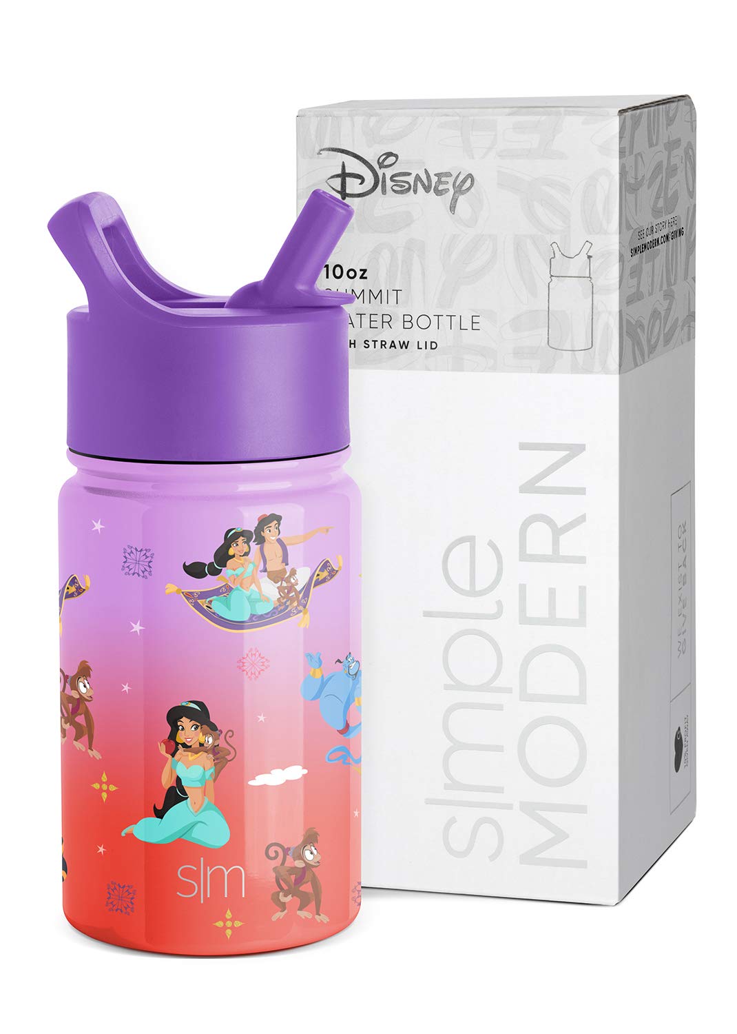 Simple Modern 10oz Disney Summit Kids Water Bottle Thermos with Straw Lid - Dishwasher Safe Vacuum Insulated Double Wall Tumbler Travel Cup 18/8 Stainless Steel -Aladdin: A Whole New World