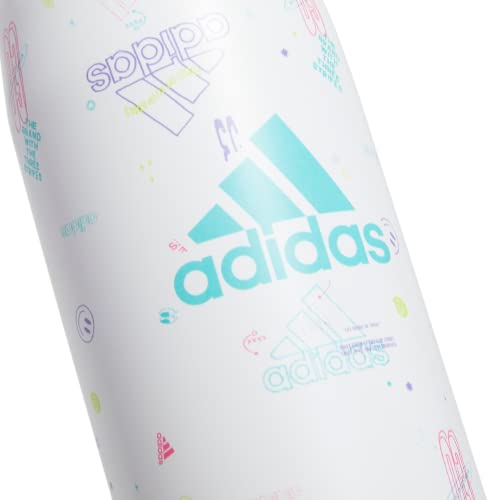 adidas 600 Ml (20 Oz) Straw Top Metal Water Bottle, Hot/Cold Double-Walled Insulated 18/8 Stainless Steel, Icon Brand Love White/White/Flash Aqua Blue, One Size