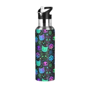 burbuja cute cartoon voodoo cat stainless steel water bottle, vacuum insulated water bottles with straw lid for sports, gym, school - leak & sweat proof, bpa free, 32 oz