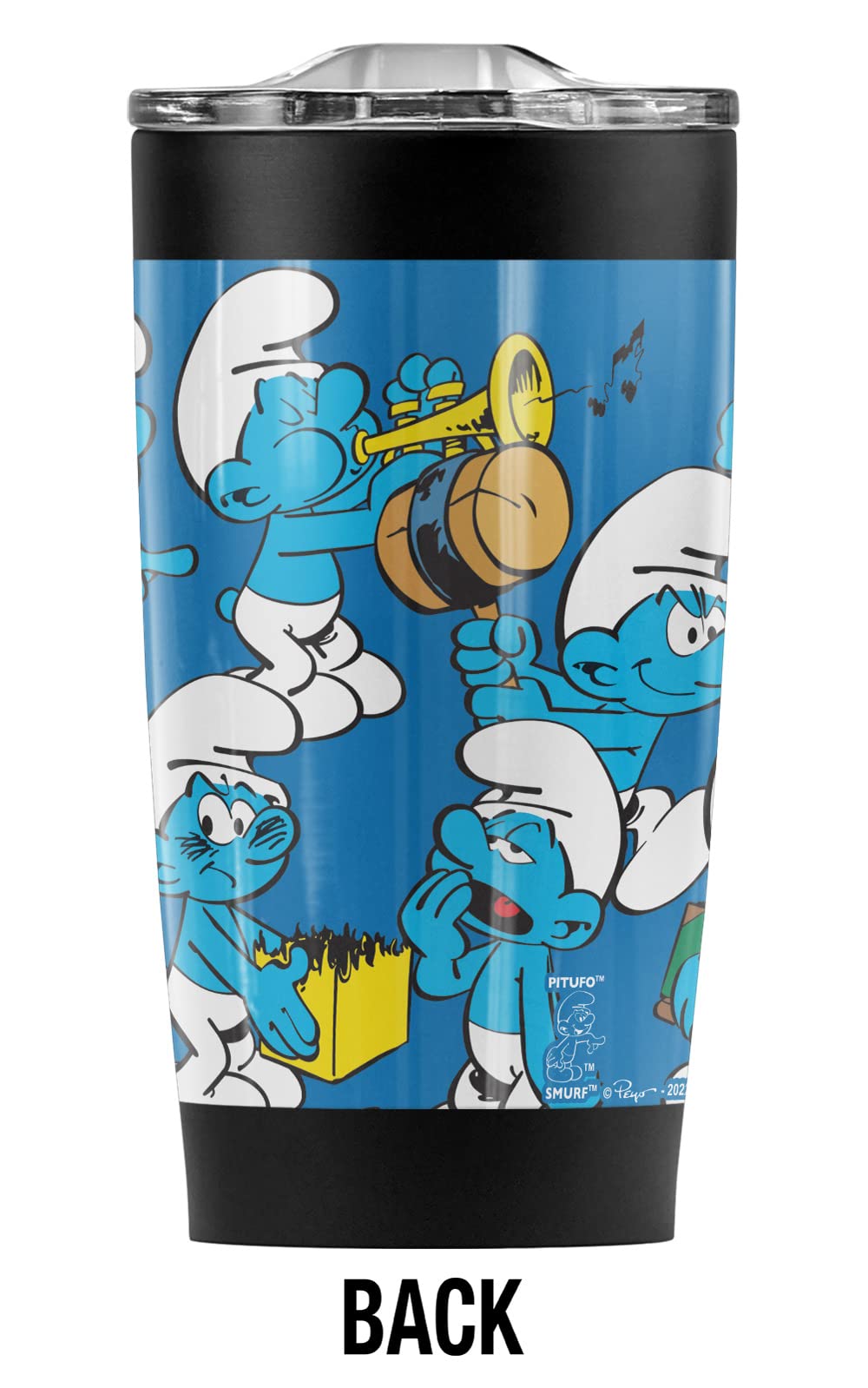 Logovision The Smurfs Smurf Group Collage Stainless Steel 20 oz Travel Tumbler, Vacuum Insulated & Double Wall with Leakproof Sliding Lid Beverages