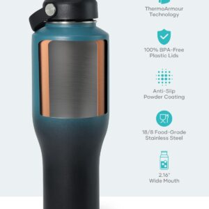 BUZIO 32oz 40 oz Insulated Water Bottle Tumbler Travel Flask Metal Canteen with Straw Lid and Flex Cap, Fits in Any Car Cup Holders Keep Cold for 48 Hrs, Hot for 24 Hrs