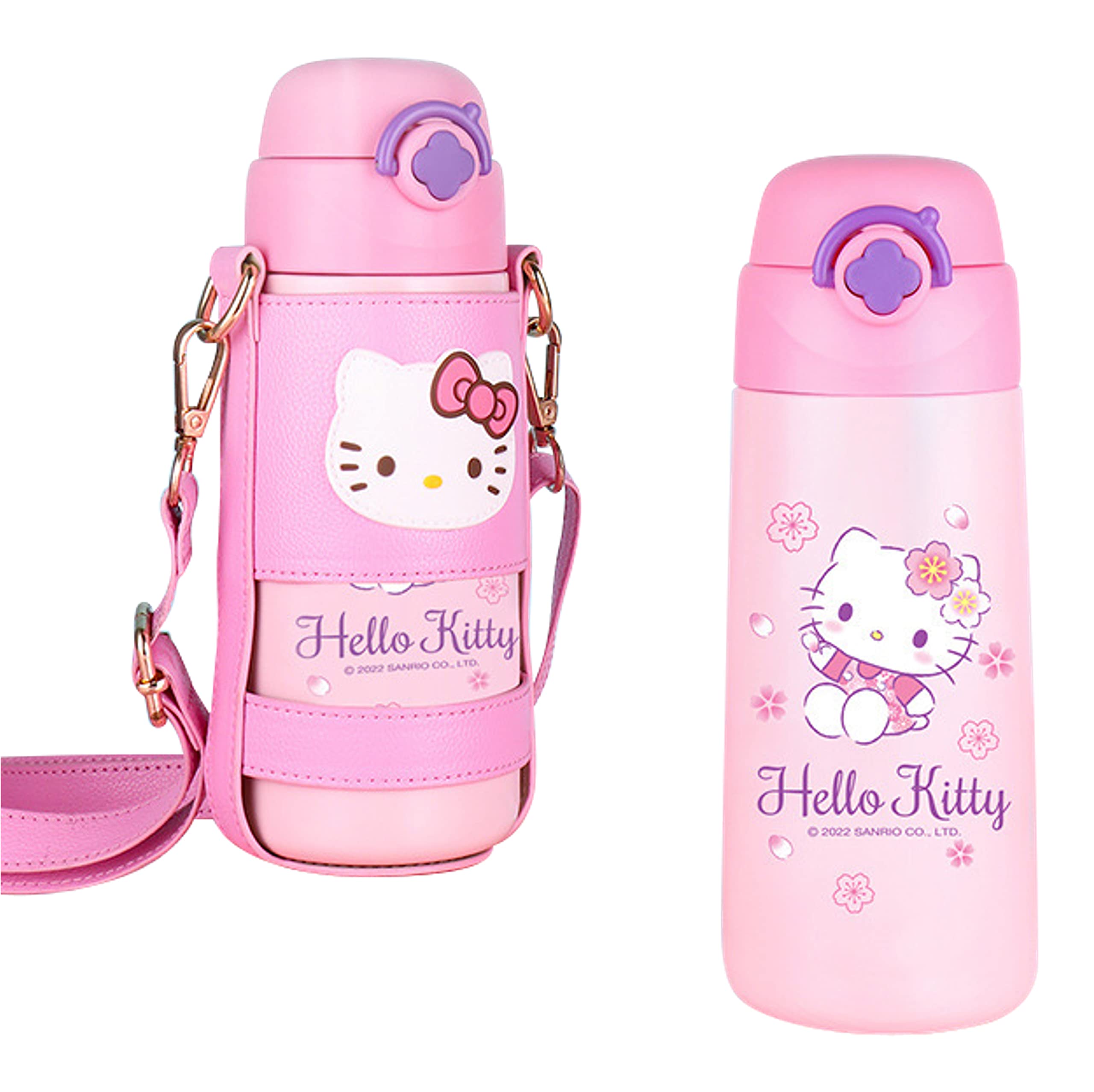 Hello Kitty Stainless Steel Insulated Water Bottle with Bag Pink 500ml