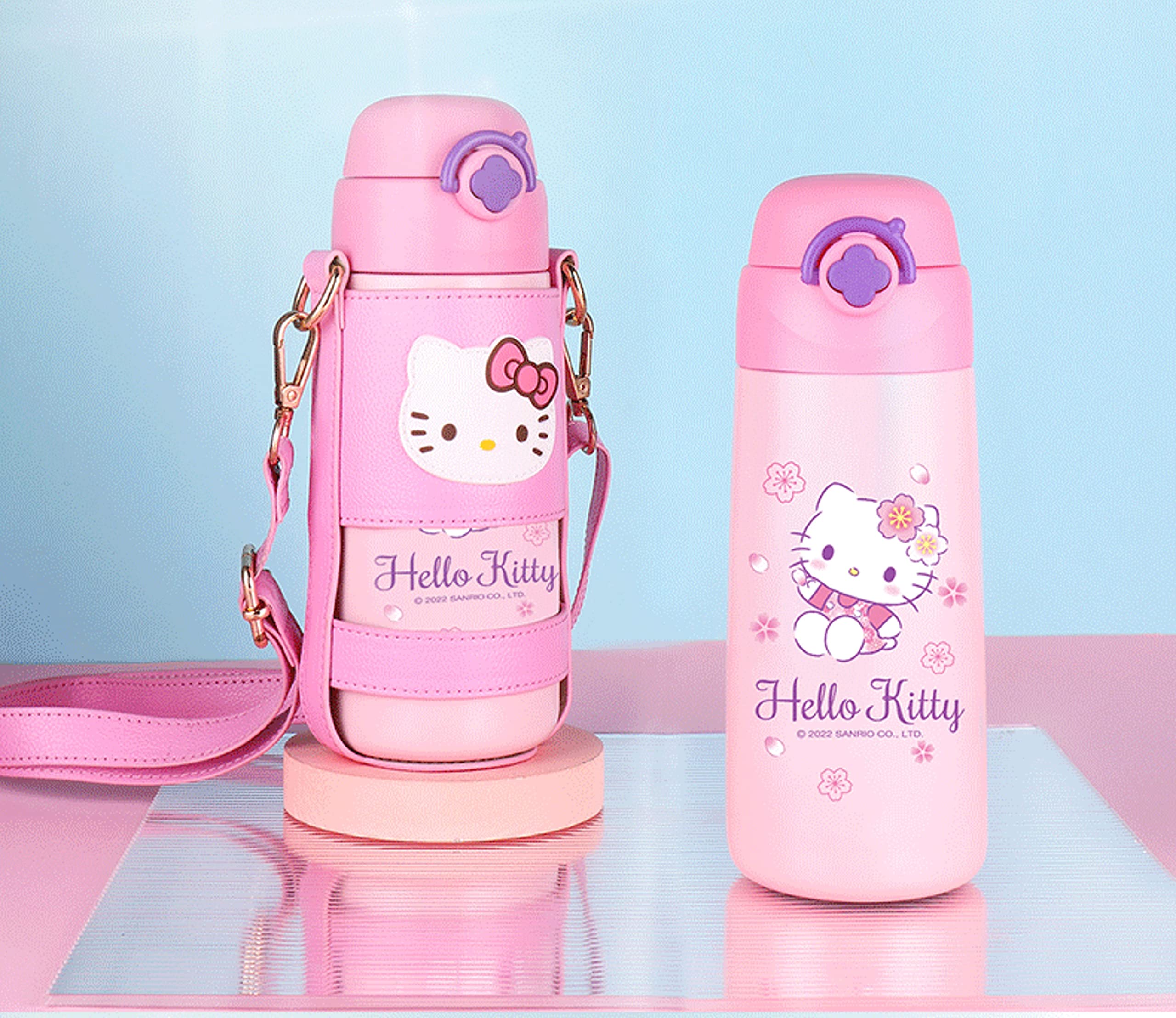 Hello Kitty Stainless Steel Insulated Water Bottle with Bag Pink 500ml