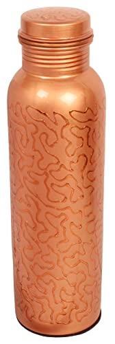 INDTRESOR Pure Copper Water Bottle - Handcrafted - Ayurveda health benefits - Large 35 oz - Leak proof - Easy to carry for Sports, Fitness, Yoga, School -Glade Pattern Natural Copper Finish