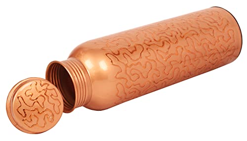 INDTRESOR Pure Copper Water Bottle - Handcrafted - Ayurveda health benefits - Large 35 oz - Leak proof - Easy to carry for Sports, Fitness, Yoga, School -Glade Pattern Natural Copper Finish