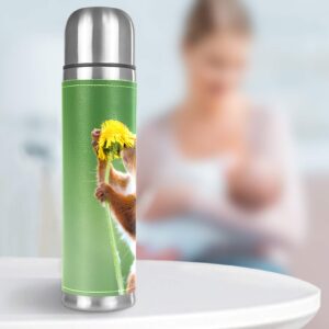 Stainless Steel Vacuum Insulated Mug, Red Squirrel Green Print Thermos Water Bottle for Hot and Cold Drinks Kids Adults 17 Oz