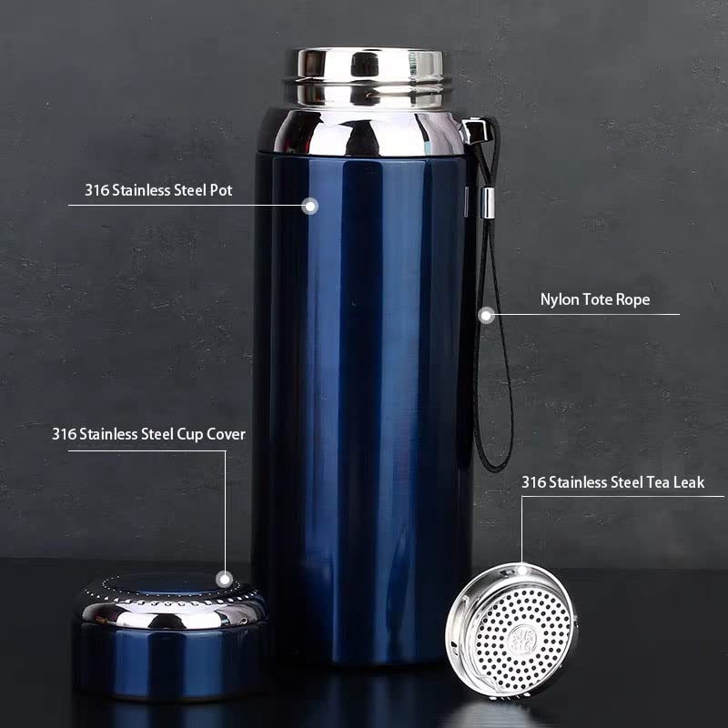 34 OZ Vacuum Thermal Water Bottle, Reusable Double Walled Thermos Mug, Insulated Stainless Steel Sports Water Bottle, Coffee thermos and Tea Infuser Bottle Can Keep Heat and Cold (Blue)