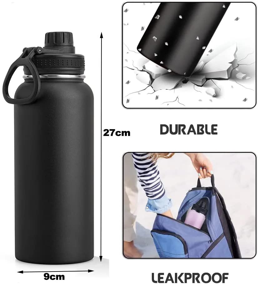 WAASS Sports Water Bottle - 32 Oz,Leak Proof, Vacuum Insulated Stainless Steel, Double Walled Hot & Cold Drink