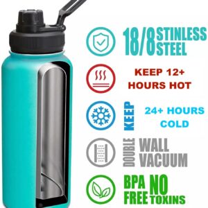 WAASS Sports Water Bottle - 32 Oz,Leak Proof, Vacuum Insulated Stainless Steel, Double Walled Hot & Cold Drink