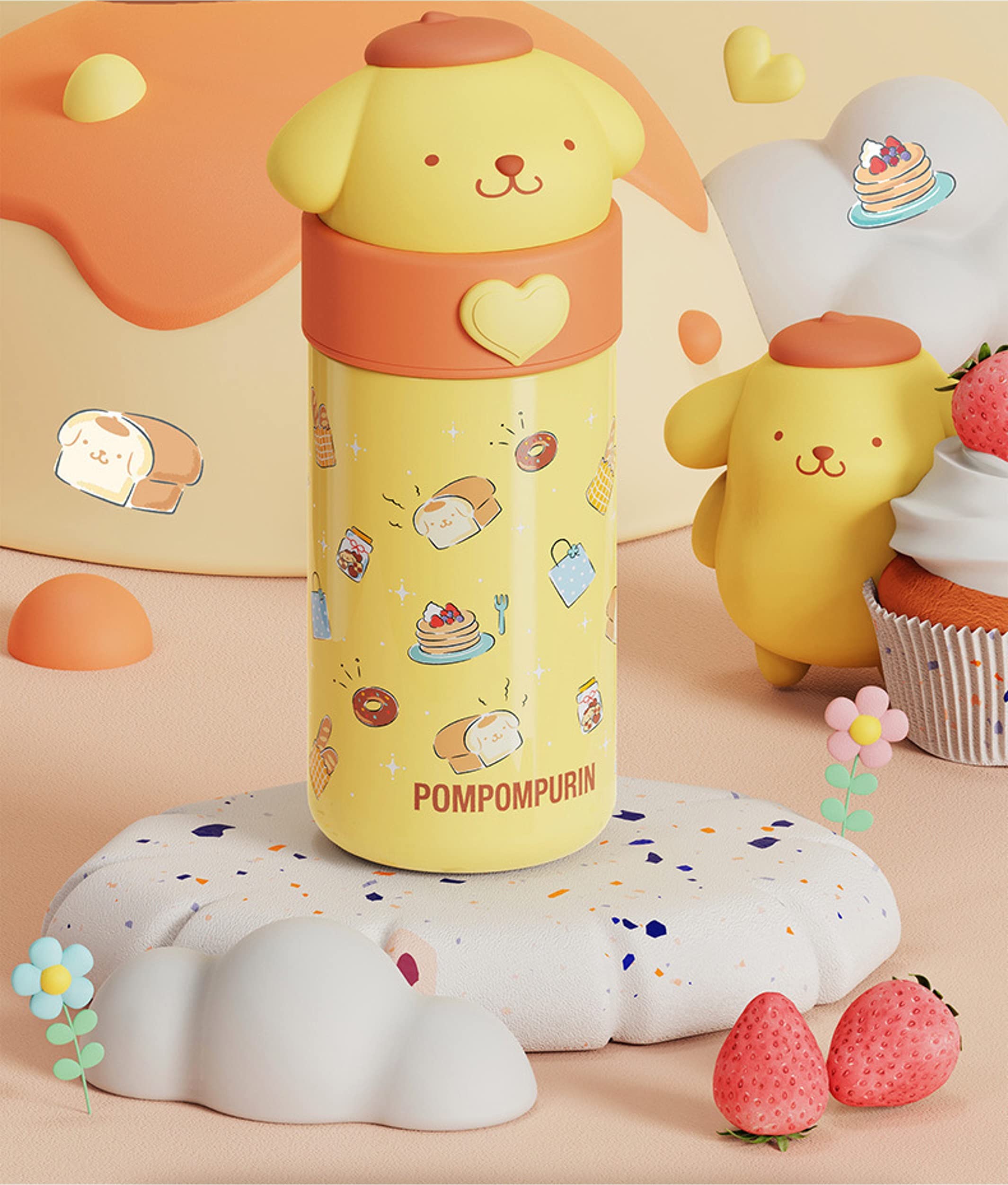 Everyday Delights Sanrio Pom Pom Purin Stainless Steel Insulated Water Bottle 350ml - Yellow