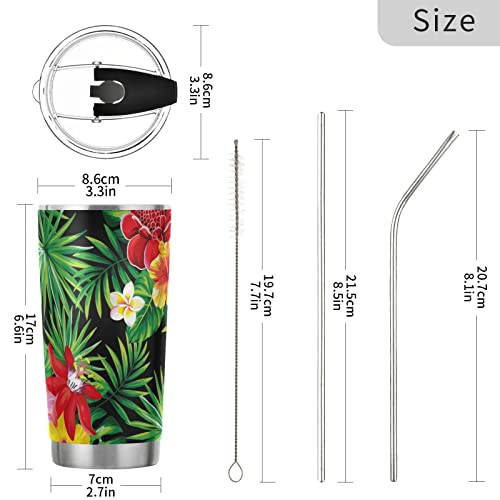 ALAZA Tumbler Tropical Flower Stainless Steel Vacuum Insulated Coffee Water Bottle with Lid and Straw Double Walled Travel Mug 20oz for Hot & Cold Drinks