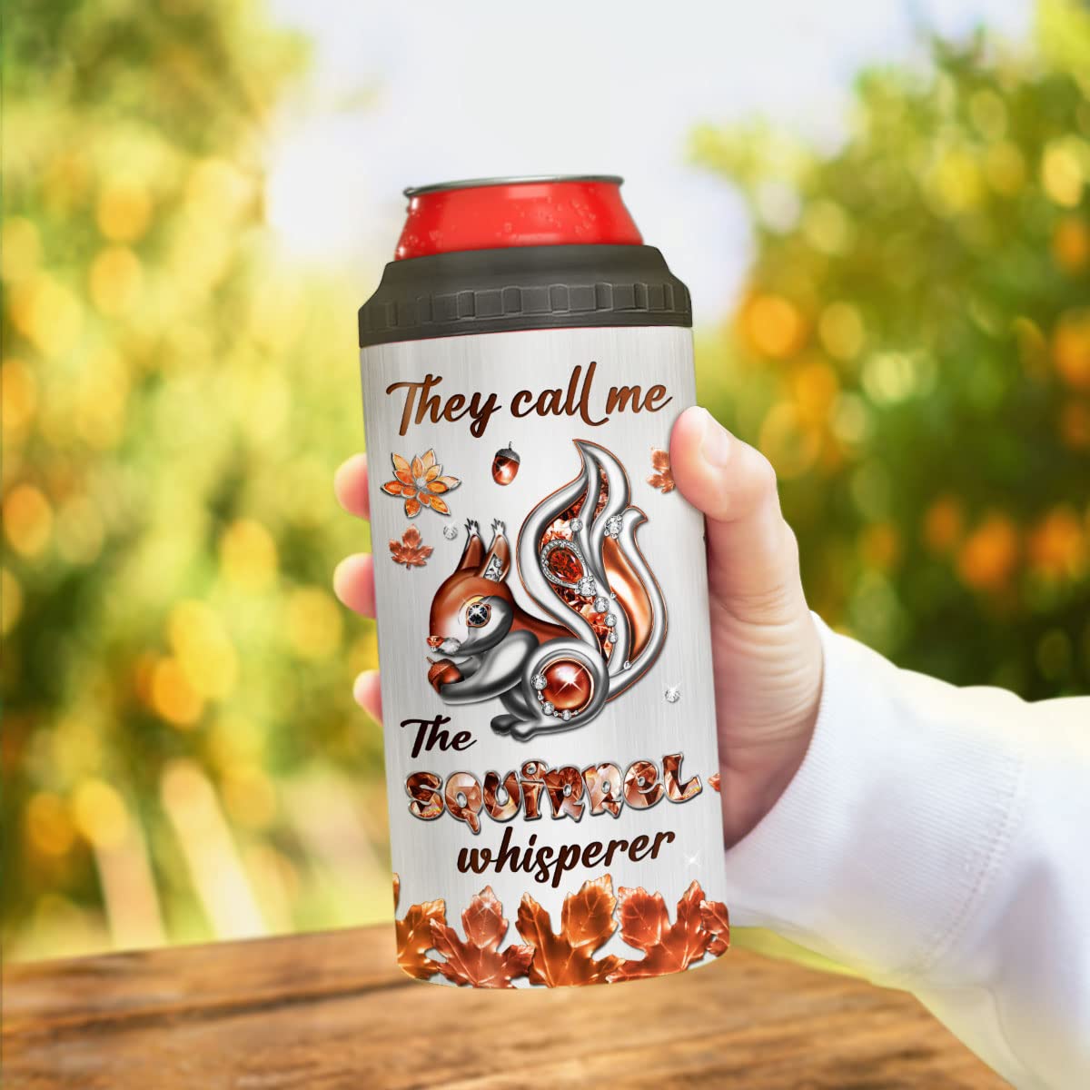 ZOXIX Personalized Can Cooler They Call Me The Squirrel Whisperer Customized Gifts For Women Cute Animal Print Cup Stainless Steel Insulated Can Holder Travel Tumbler 16oz 4-in-1