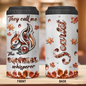 ZOXIX Personalized Can Cooler They Call Me The Squirrel Whisperer Customized Gifts For Women Cute Animal Print Cup Stainless Steel Insulated Can Holder Travel Tumbler 16oz 4-in-1