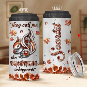 ZOXIX Personalized Can Cooler They Call Me The Squirrel Whisperer Customized Gifts For Women Cute Animal Print Cup Stainless Steel Insulated Can Holder Travel Tumbler 16oz 4-in-1