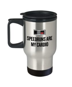 funny gaming travel mug - gamer gift idea - video game nerd present - speedruns are my cardio