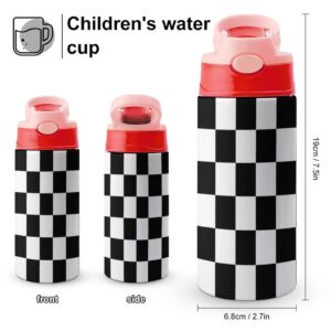 White Black Checkered Water Bottle Stainless Steel Water Cup Coffee Mug with Straw for Home Sports Travel Pink-Style