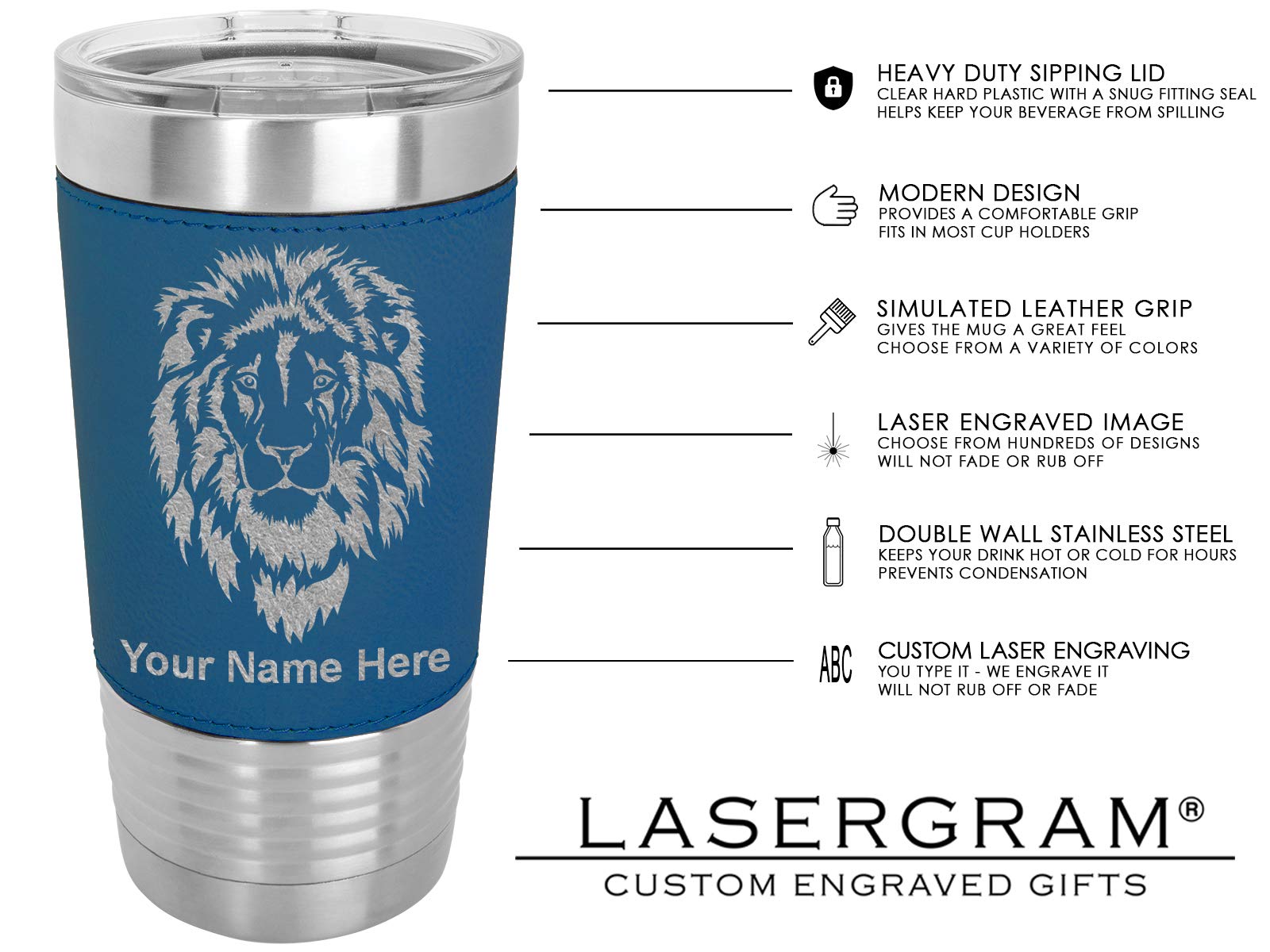 LaserGram 20oz Vacuum Insulated Tumbler Mug, Real Estate, Personalized Engraving Included (Faux Leather, Blue)