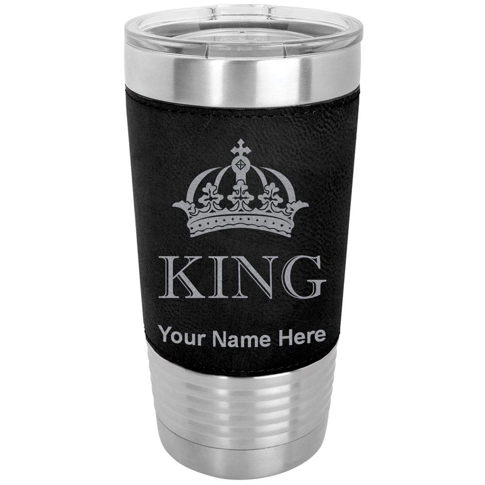 LaserGram 20oz Vacuum Insulated Tumbler Mug, King Crown, Personalized Engraving Included (Faux Leather, Black)