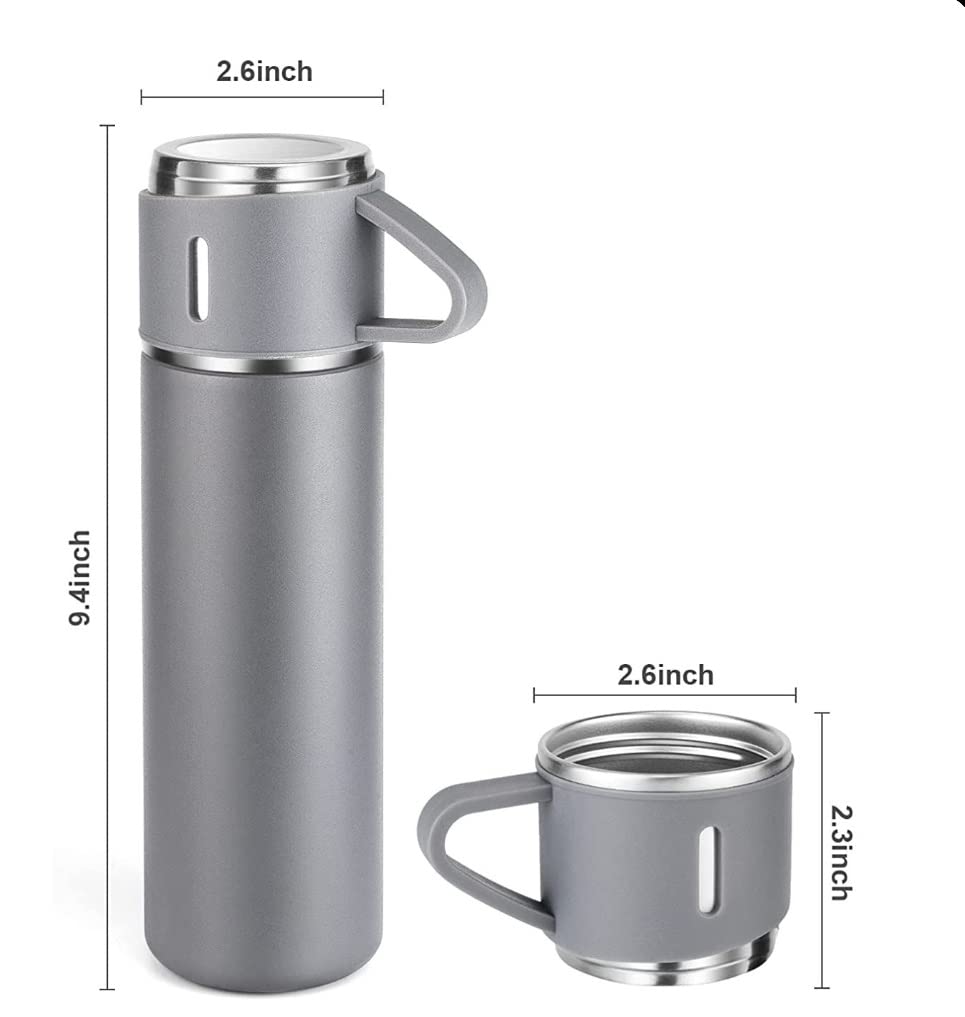 Stainless Steel Thermo + 3 cup, 500ml/16.9oz (Black, Grey and Blue Set)