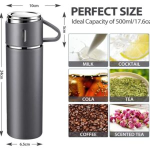 Stainless Steel Thermo + 3 cup, 500ml/16.9oz (Black, Grey and Blue Set)