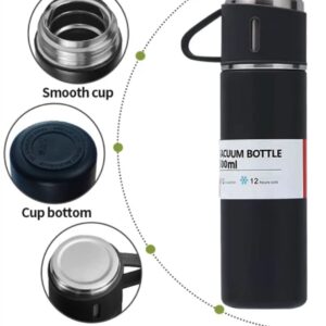 Stainless Steel Thermo + 3 cup, 500ml/16.9oz (Black, Grey and Blue Set)