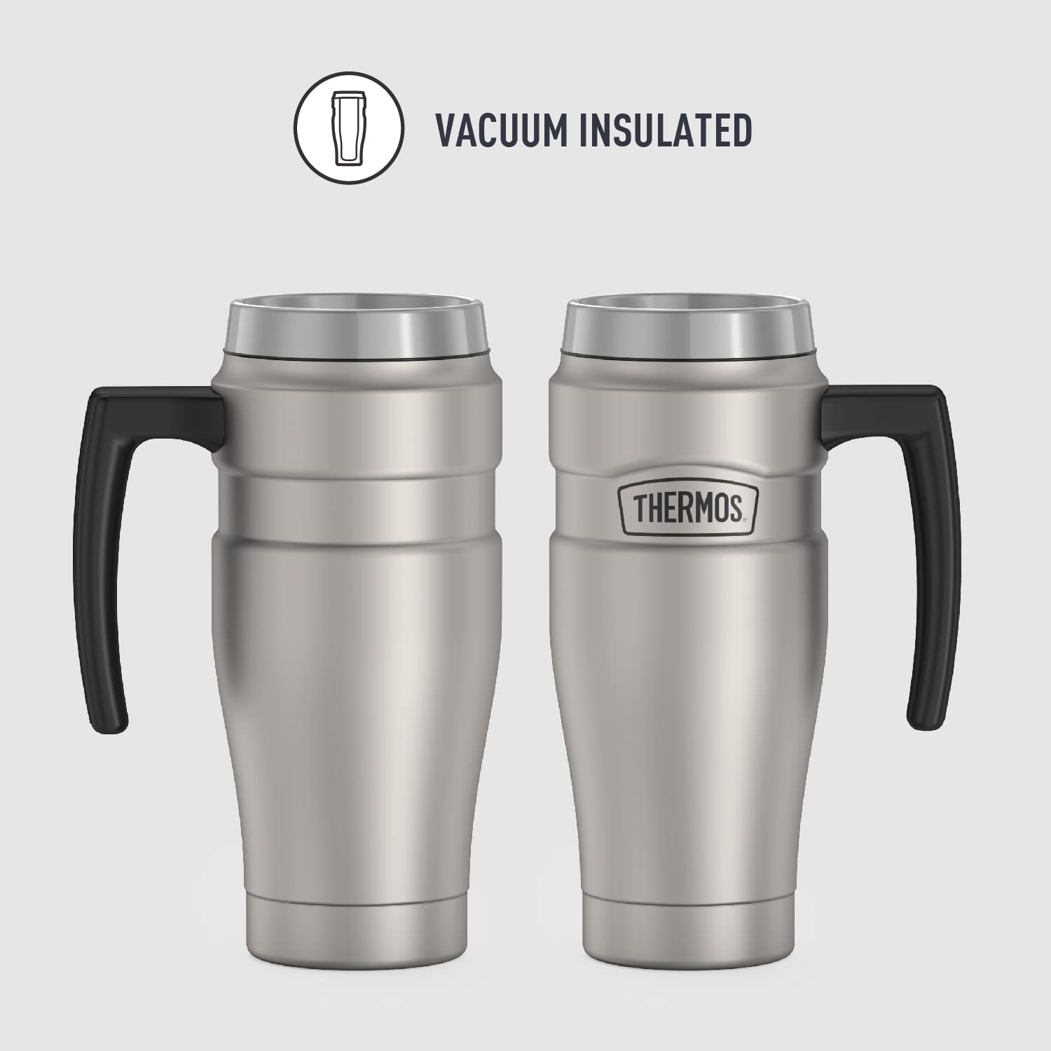 THERMOS Stainless King Vacuum-Insulated Beverage Bottle (40 Ounce) and Travel Mug (16 Ounce), Matte Steel