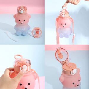 LIERWOI Kawaii Bear Water Bottle With Straw, Leak-Proof Kawaii Water Bottle 800ml,BPA Free, Cute Gradient Colorful Kawaii Water Bottles For Girls Office Travel