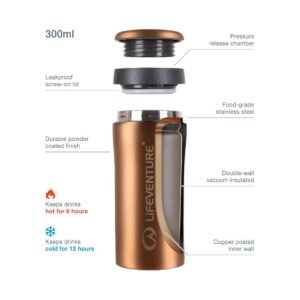 Lifeventure Thermal Mug, Leakproof & Vacuum Insulated Reusable Coffee Travel Cup, 300ml, Copper