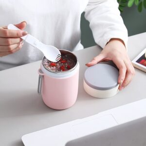 Food Flask, Food Container for Hot Cold Food, Food Flask for Hot Food Stainless Steel Food Jar with Folding Spoon(Pink-580ML)