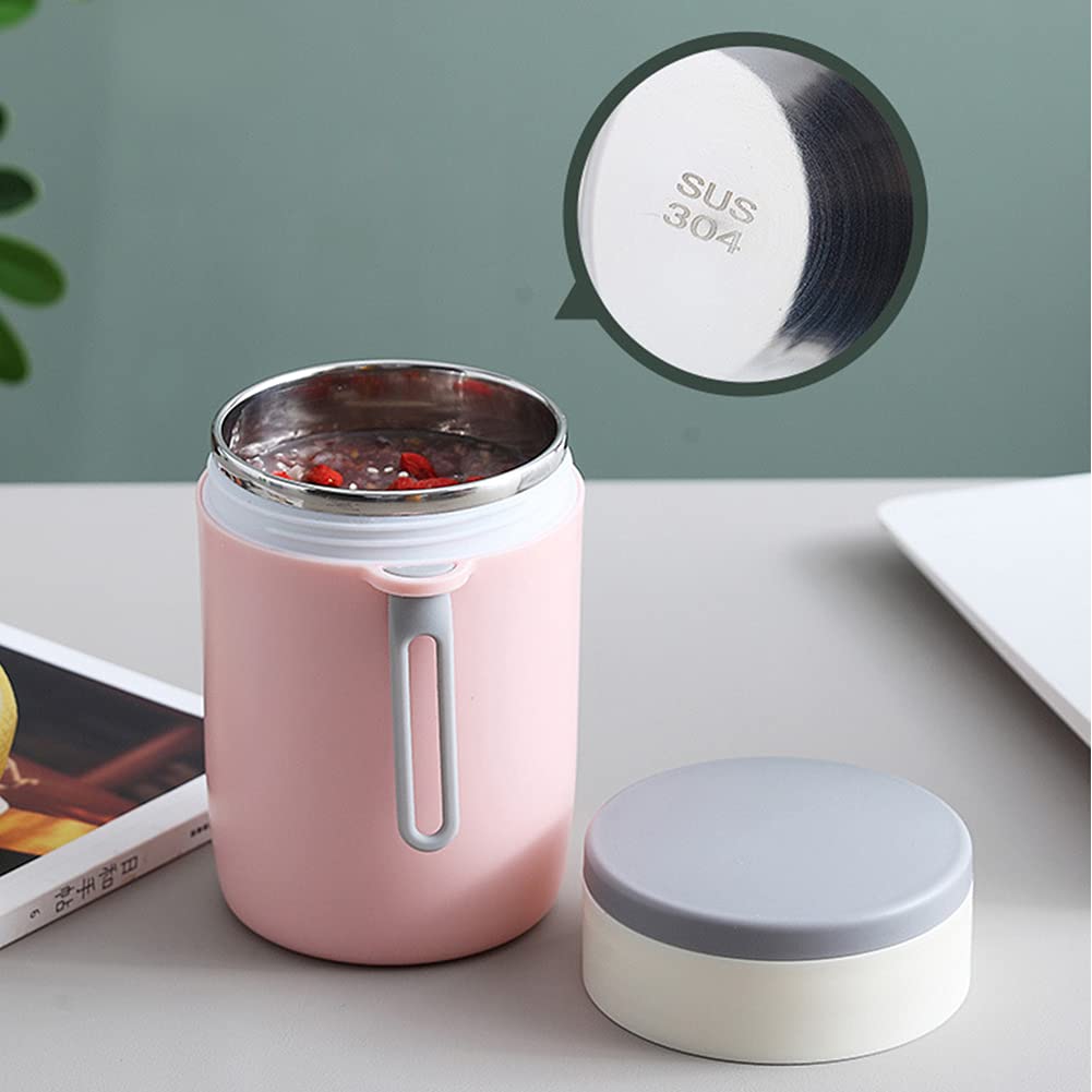 Food Flask, Food Container for Hot Cold Food, Food Flask for Hot Food Stainless Steel Food Jar with Folding Spoon(Pink-580ML)