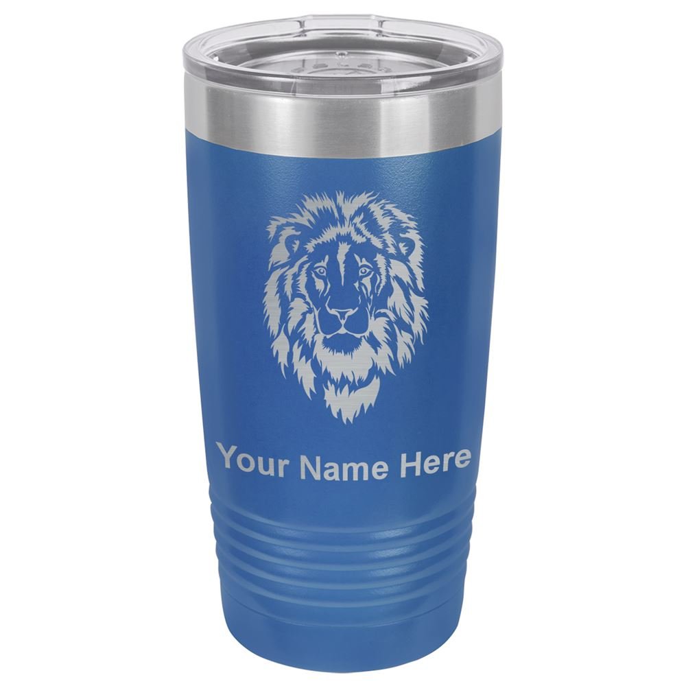 LaserGram 20oz Vacuum Insulated Tumbler Mug, Lion Head, Personalized Engraving Included (Dark Blue)