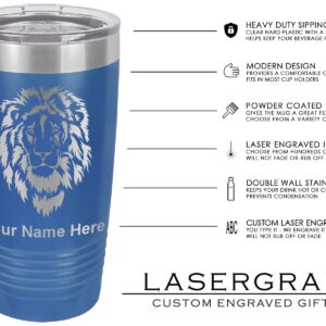 LaserGram 20oz Vacuum Insulated Tumbler Mug, Lion Head, Personalized Engraving Included (Dark Blue)