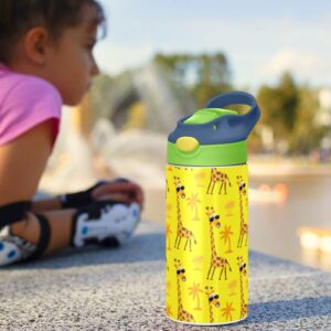 ALAZA Cute Cartoon Giraffe on Yellow Background Kids Water Bottles with Lids Straw Insulated Stainless Steel Water Bottles Double Walled Leakproof Tumbler Travel Cup for Girls Boys Toddlers 12 oz / 35