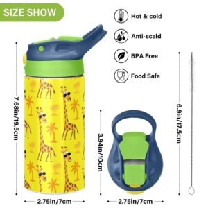 ALAZA Cute Cartoon Giraffe on Yellow Background Kids Water Bottles with Lids Straw Insulated Stainless Steel Water Bottles Double Walled Leakproof Tumbler Travel Cup for Girls Boys Toddlers 12 oz / 35