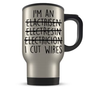 electrician travel mug - funny electrical engineer gift for men and women - great for student graduation or profession - best electricity gag coffee cup idea