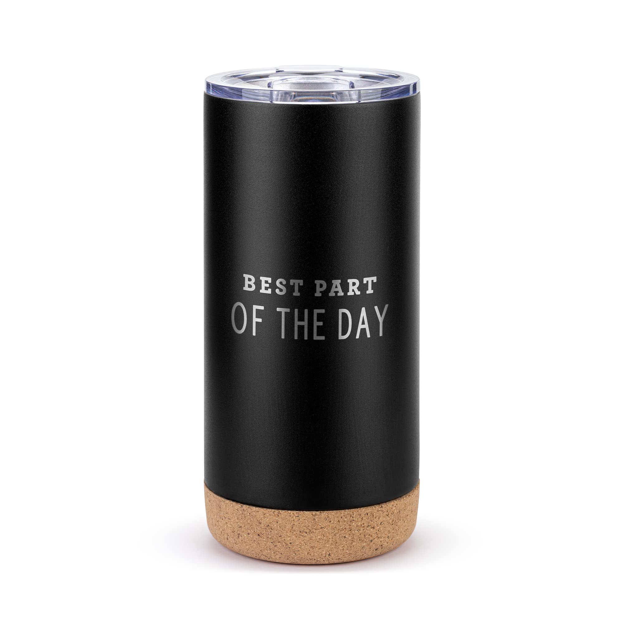 DEMDACO Best Part of the Day Matte Black 17 ounce Stainless Steel Cork Bottom Travel Coffee Tumbler Mug