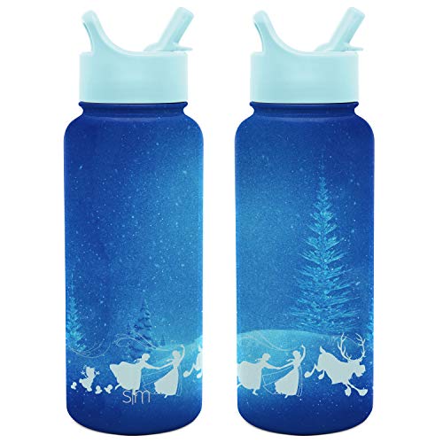 Simple Modern Disney Water Bottle with Straw Lid Vacuum Insulated Stainless Steel Metal Thermos | Reusable Leak Proof Flask for Gym, Travel, Sports | Summit Collection | 32oz Frozen Snowy Enchantment