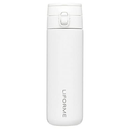 LIFORME Portable Water Bottle, Leakproof Screw Top, Lightweight, Eco-friendly, Hot/Cold Vacuum Insulation, Sweat-Free Double-Walled Design, BPA-Free, Grippy Textured Surface, 13OZ - White