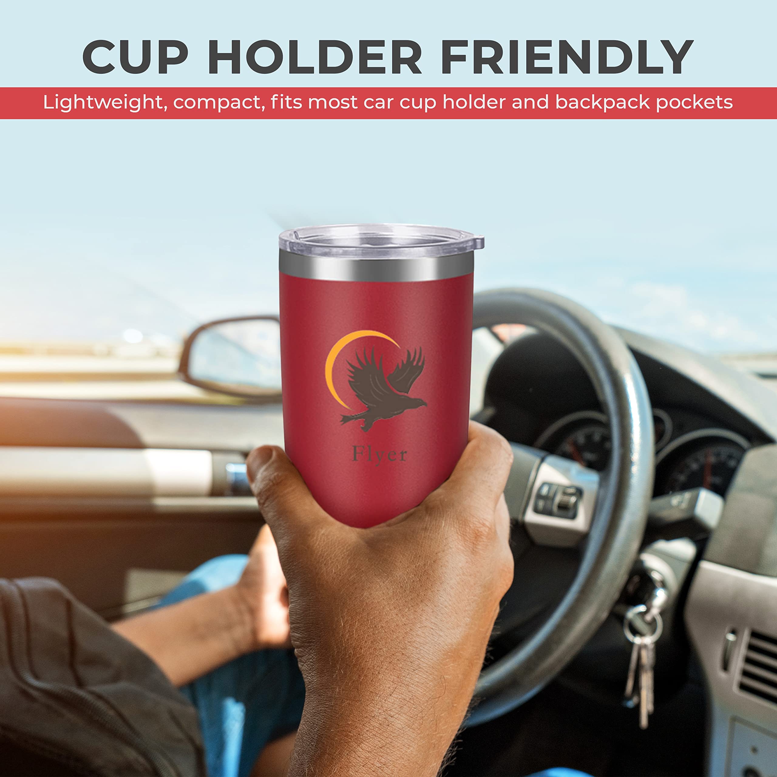 Flyer 20-Ounce Tumbler, Stainless Steel Vacuum Insulated Water and Coffee Tumbler Cup, Double Wall Powder Coated Spill-Proof Travel Mug Thermal Cup for Home and Outdoor (Red)