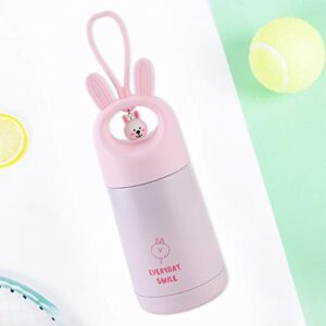 Emoshayoga Cute Cartoon Vacuum Flask Stainless Steel Insulation Vacuum Bottle BPA-Free Portable Water Bottle with Pendant for Students(Pink Rabbit)