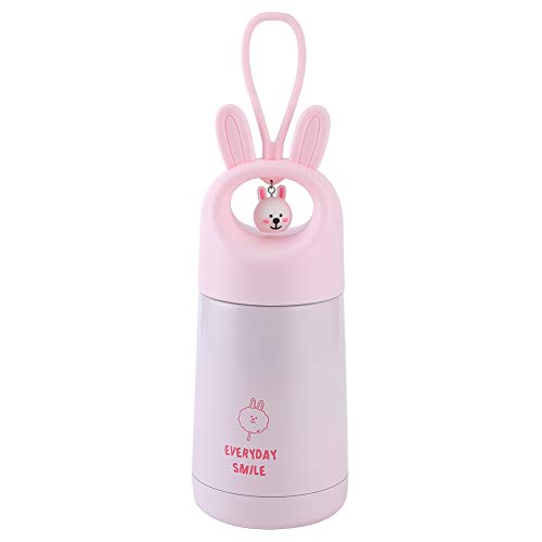 Emoshayoga Cute Cartoon Vacuum Flask Stainless Steel Insulation Vacuum Bottle BPA-Free Portable Water Bottle with Pendant for Students(Pink Rabbit)