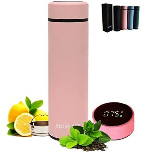 roceline stylish smart water bottles with digital temperature display tea infuser bottle – water flask, infuser water bottle, smart coffee thermos – pink