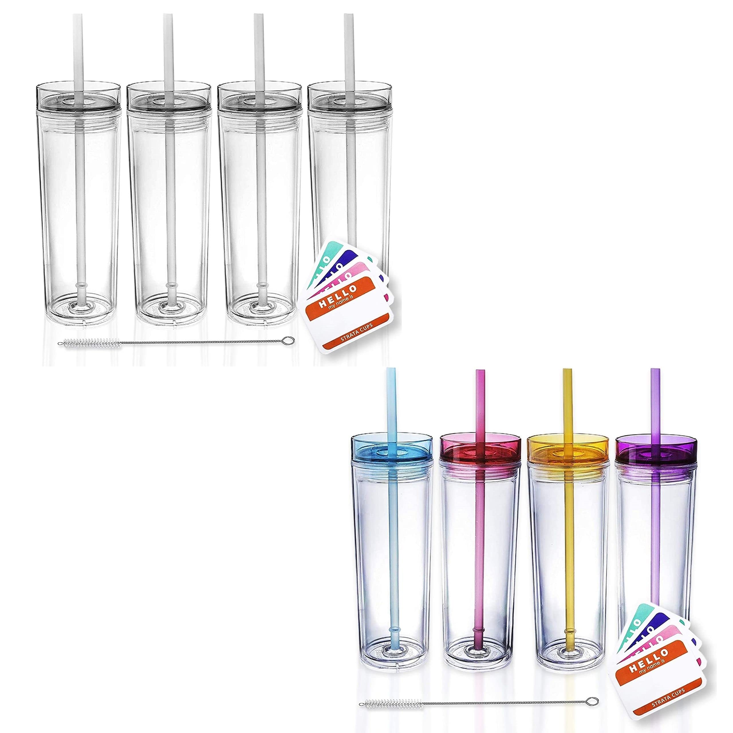 STRATA CUPS BUNDLE! 4 Pack 16 oz Transparent Acrylic Tumblers with Lids and Straws + 4 Colored 16 oz Skinny Tumblers